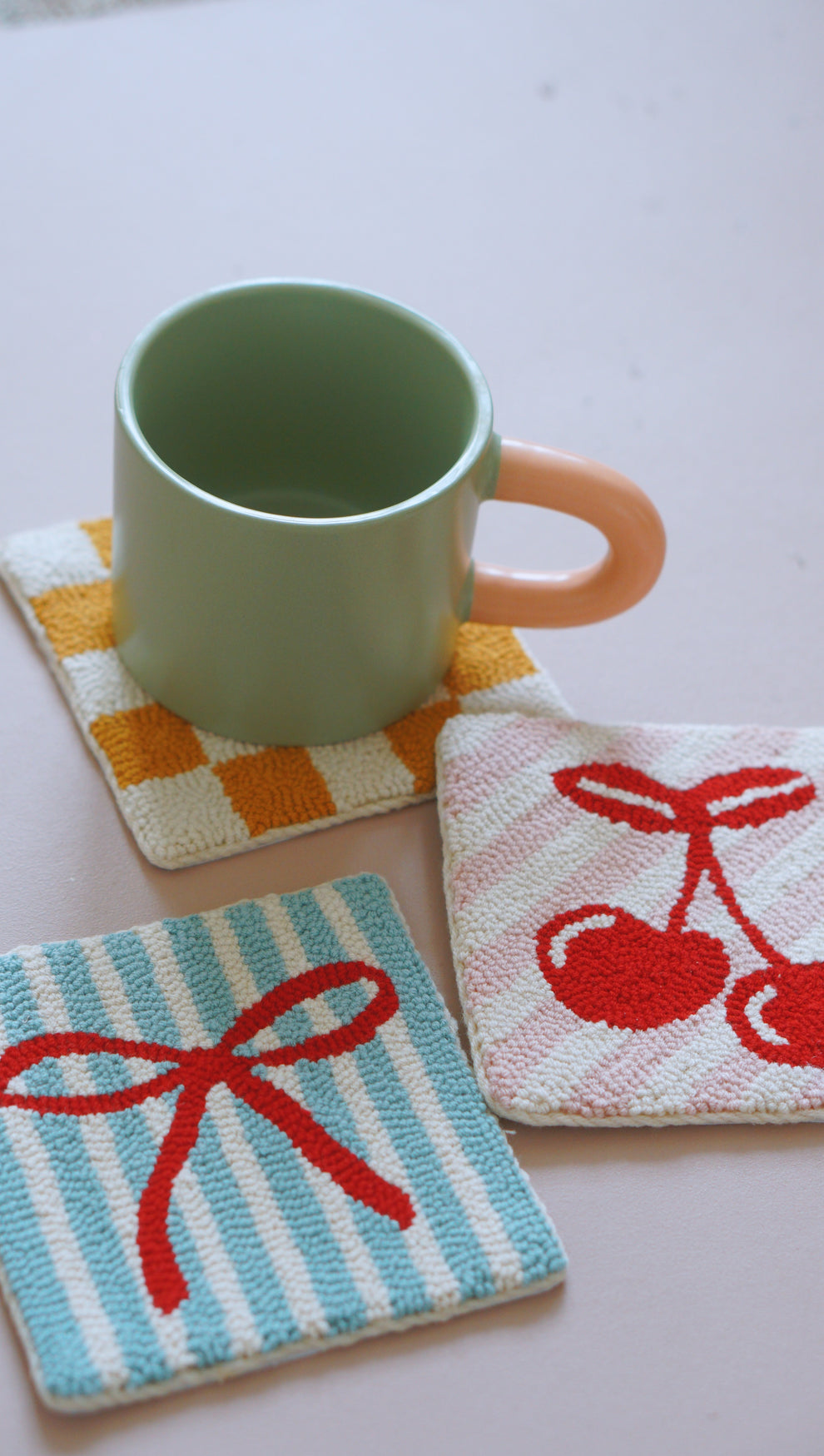 Bow, Cherry & Checkered Coasters – DUTUGO